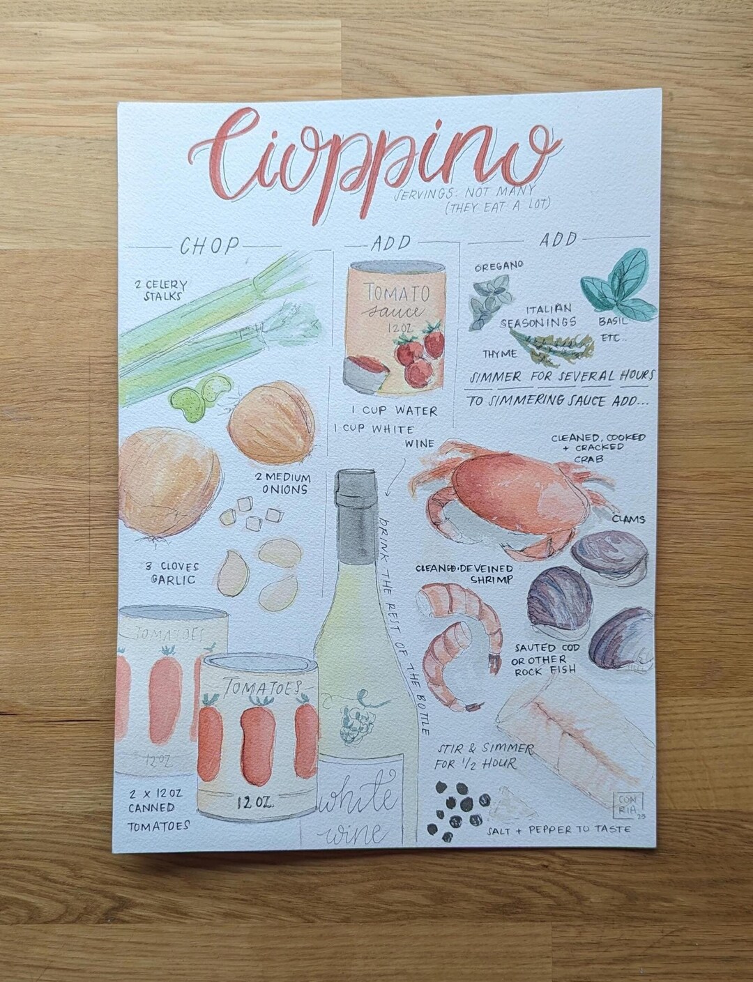Custom Illustrated Recipe - Original Watercolor Painting - Etsy