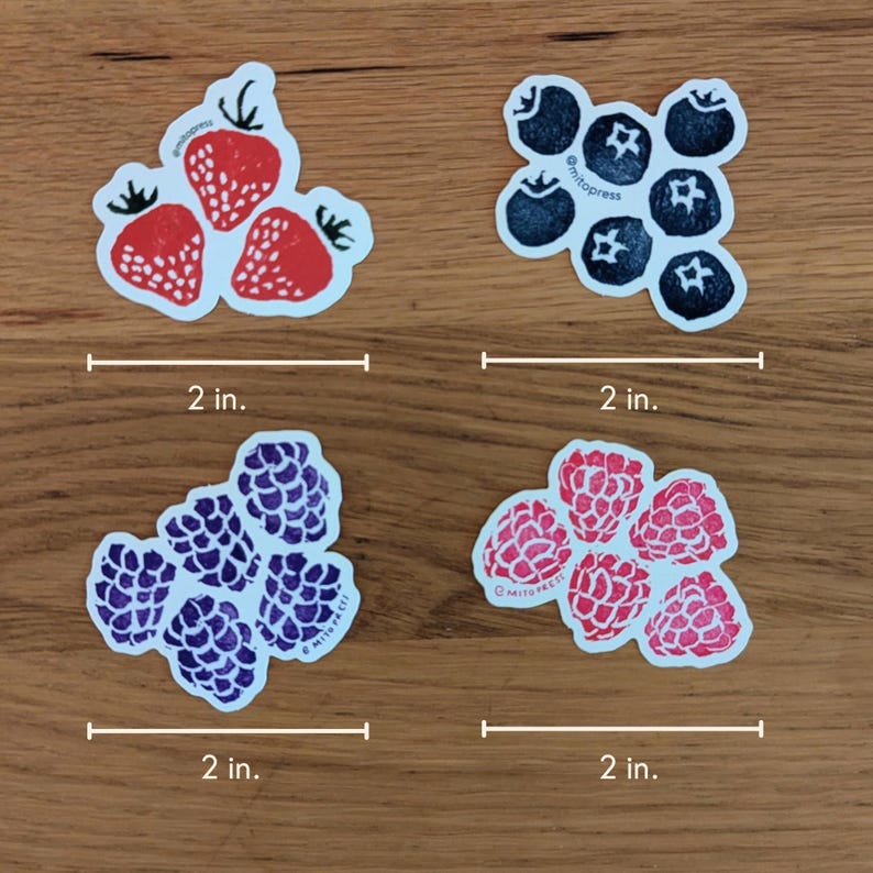 Berry Sticker Pack One Each of Blueberry, Strawberry, Raspberry, and ...