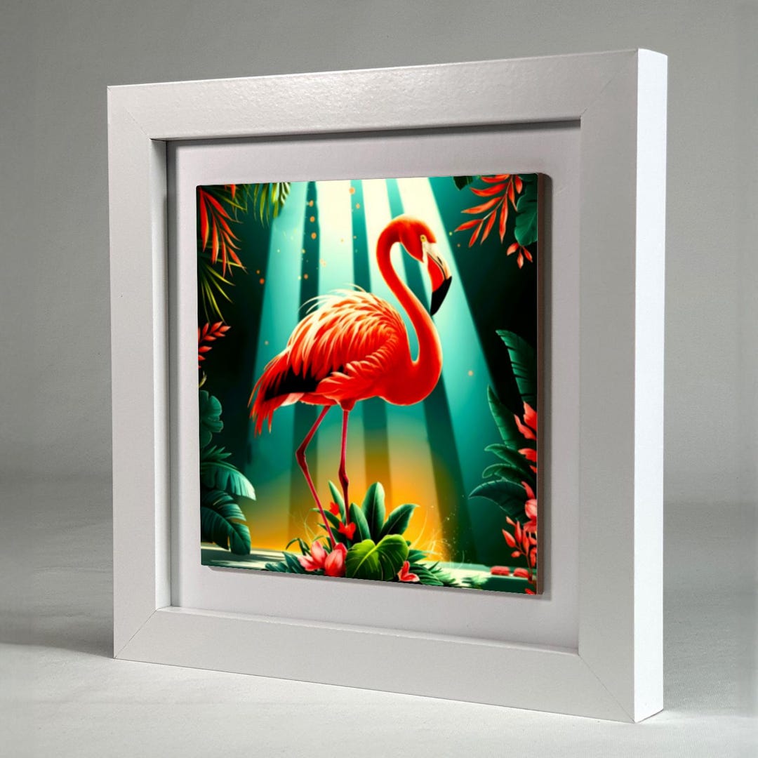 Flamingo Ceramic Tile Art, Bespoke Wood Frame, Wall & Desk Decor - Etsy