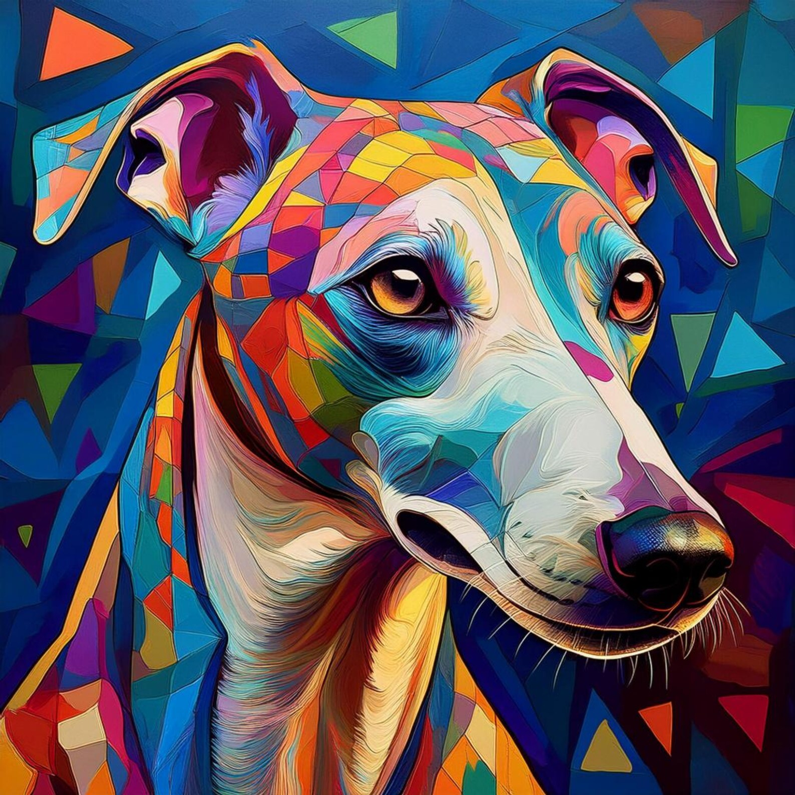 Whippet No.2, Beautiful Image Captures the Personality, Vibrant Colours ...