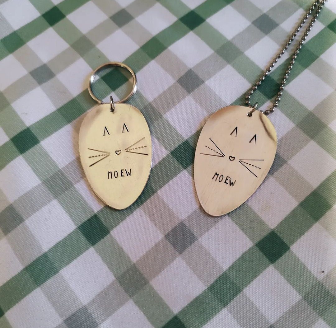 Meow Handstamped Vintage Spoon Keychain - Etsy