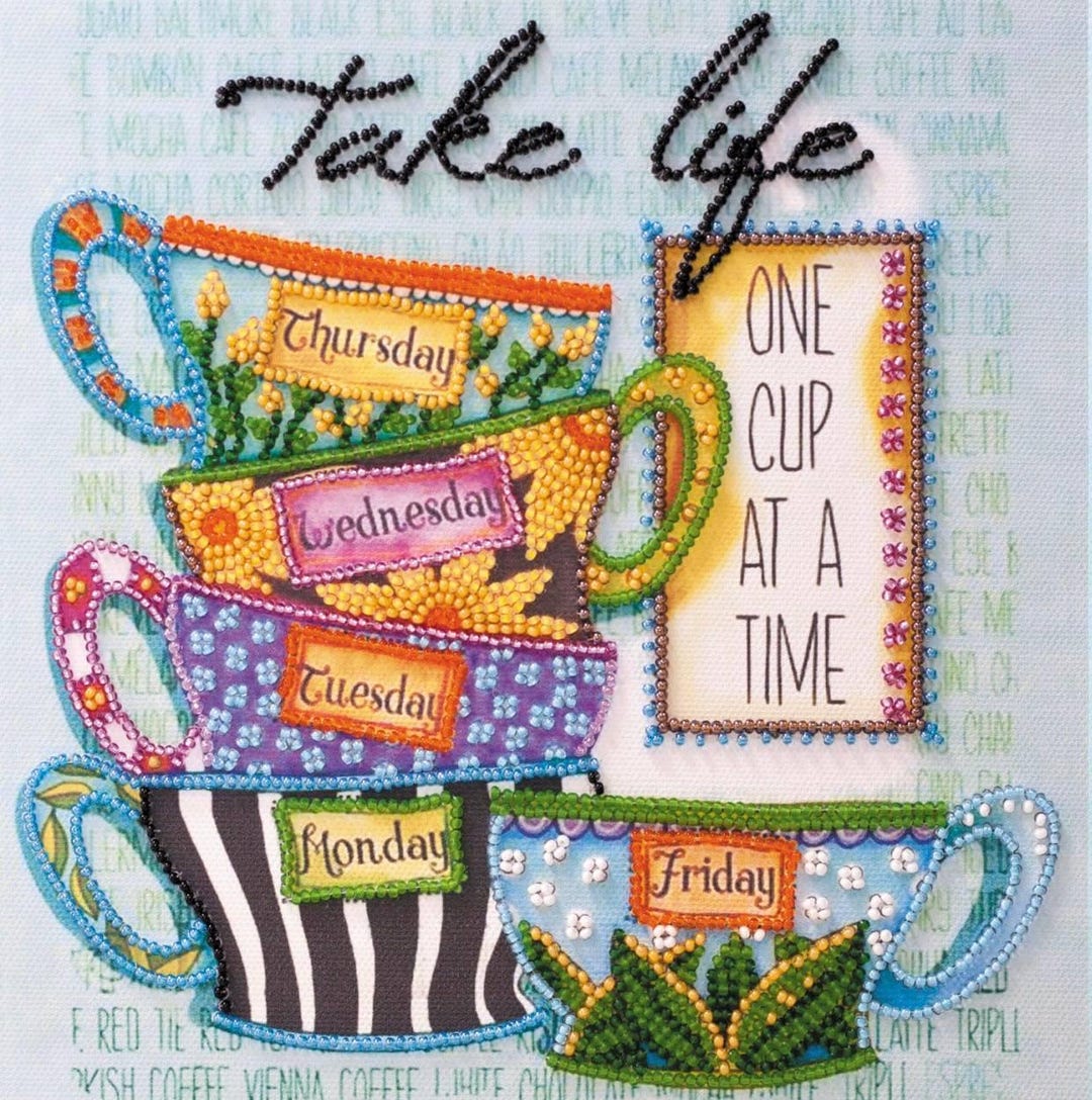 Coffee Break Bead Embroidery Kit • Colorful Cups Beaded Art • Handmade ...