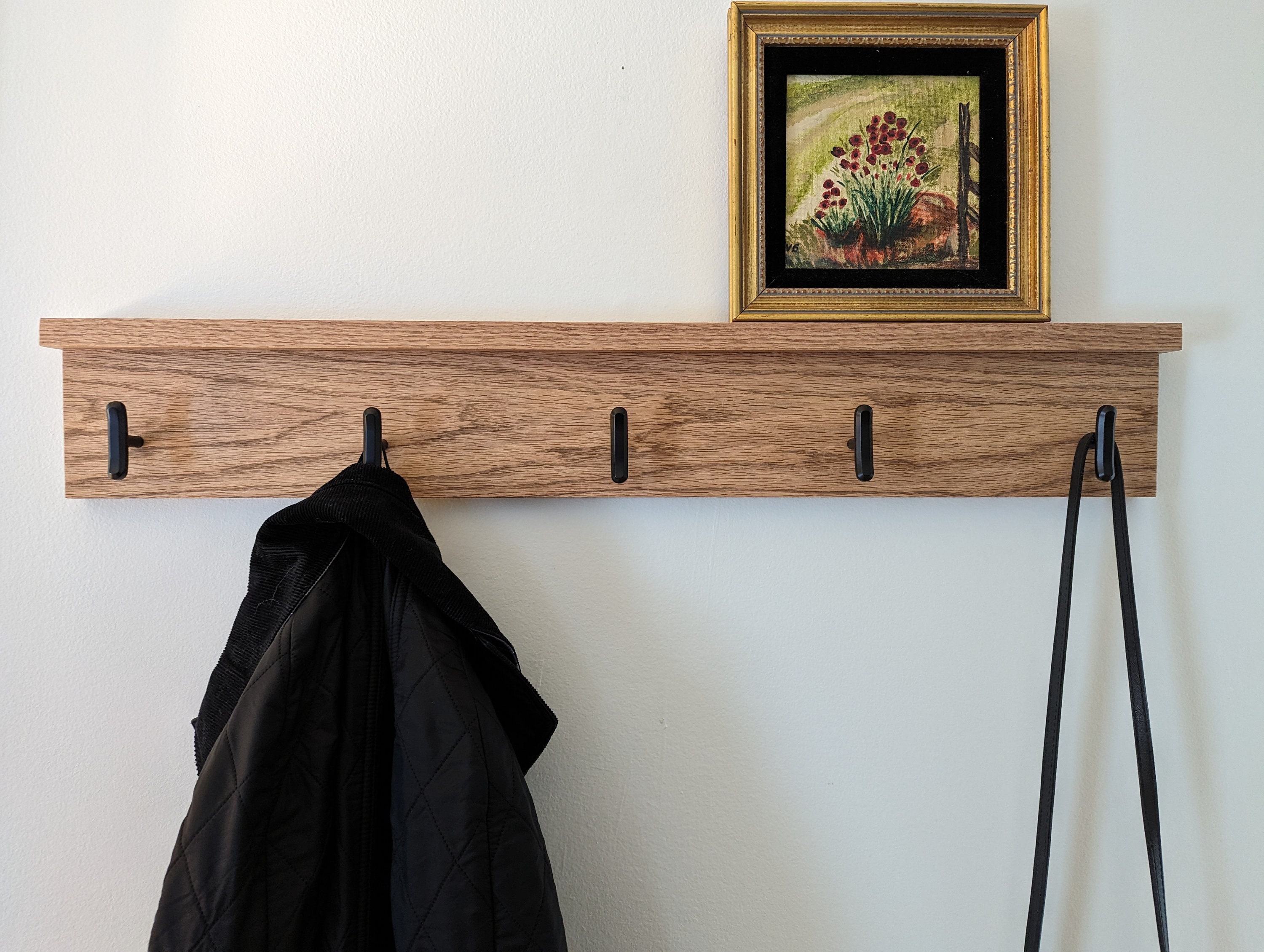 Handmade Solid Oak Wall Mounted Coat Rack. Coat Hanger. Weathered ...
