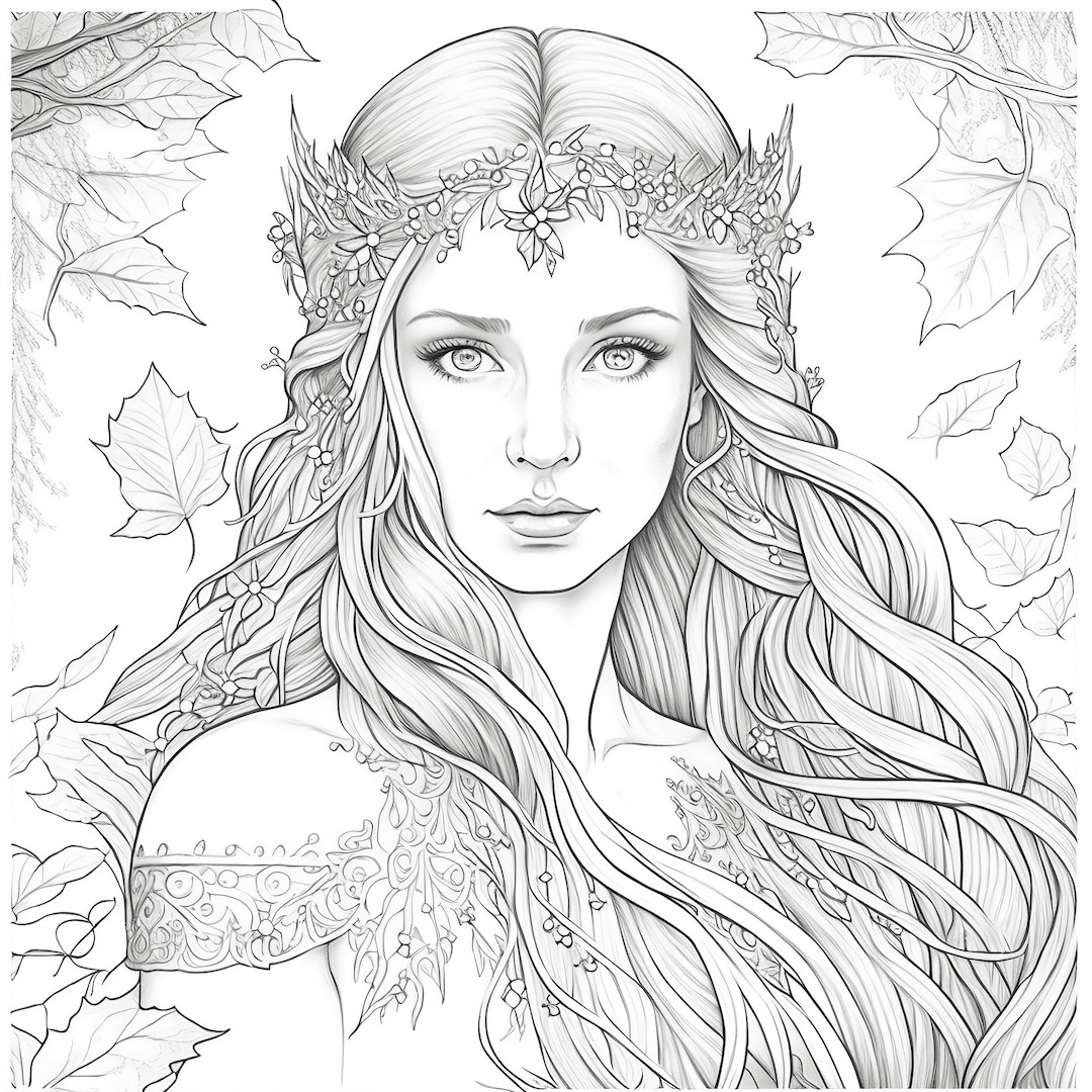 Fantasy Coloring Page Beautiful Woman Coloring Page Adult - Etsy