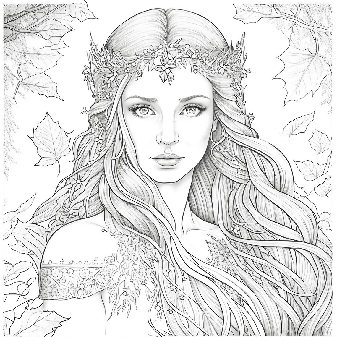 Fantasy Coloring Page Beautiful Woman Coloring Page Adult - Etsy