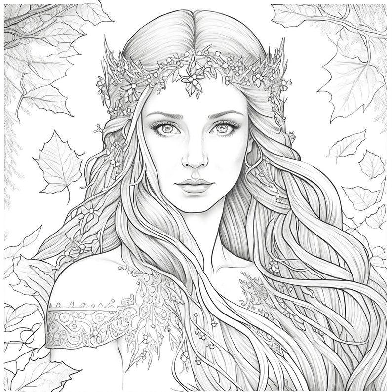 Fantasy Coloring Page Beautiful Woman Coloring Page Adult - Etsy