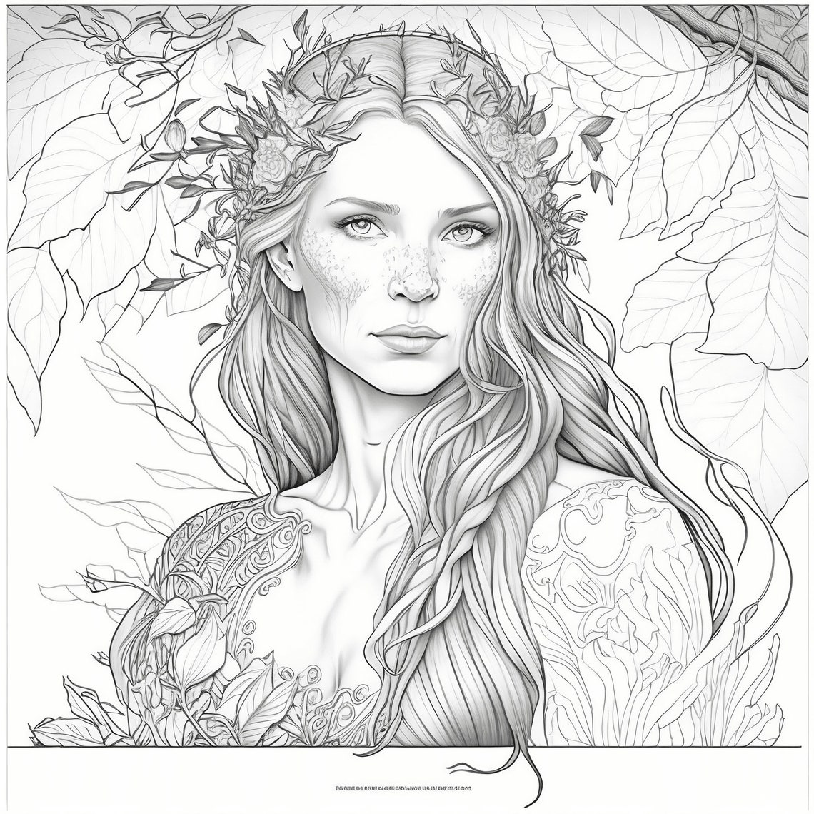 Fantasy Coloring Page Beautiful Woman Coloring Page Adult Etsy