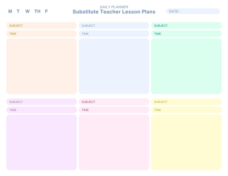 Printable Sub Teacher Daily Lesson Plan - Etsy