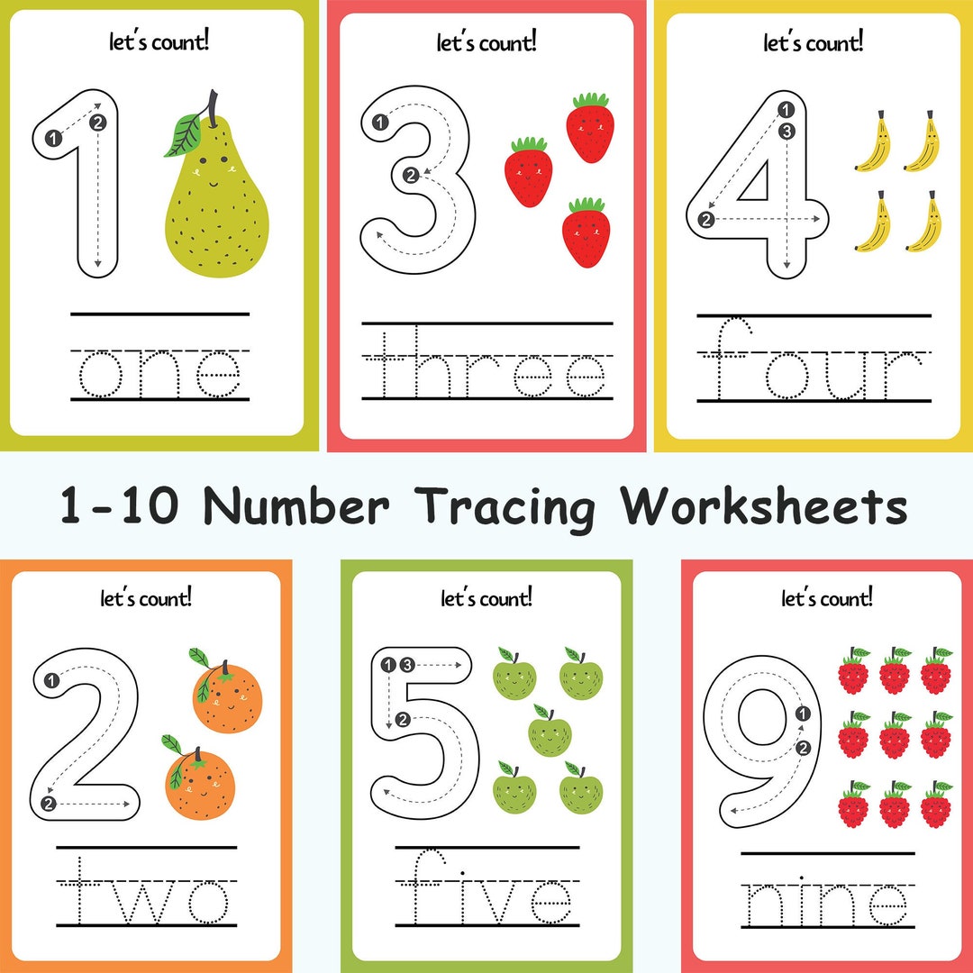 1-10 Number Tracing, Preschool Worksheet Printable, Handwriting ...