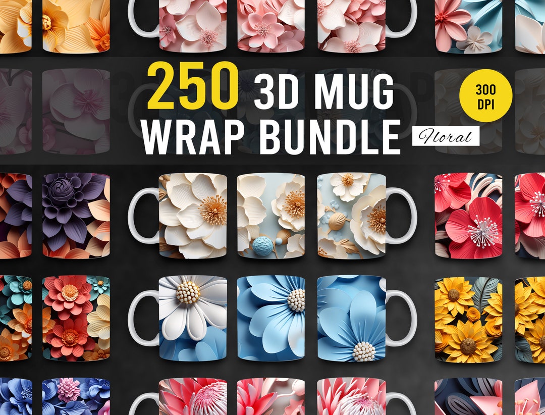 Floral Mug Bundle 250 Unique 3D Mug Designs Mug Wrap Bundle Sublimation ...