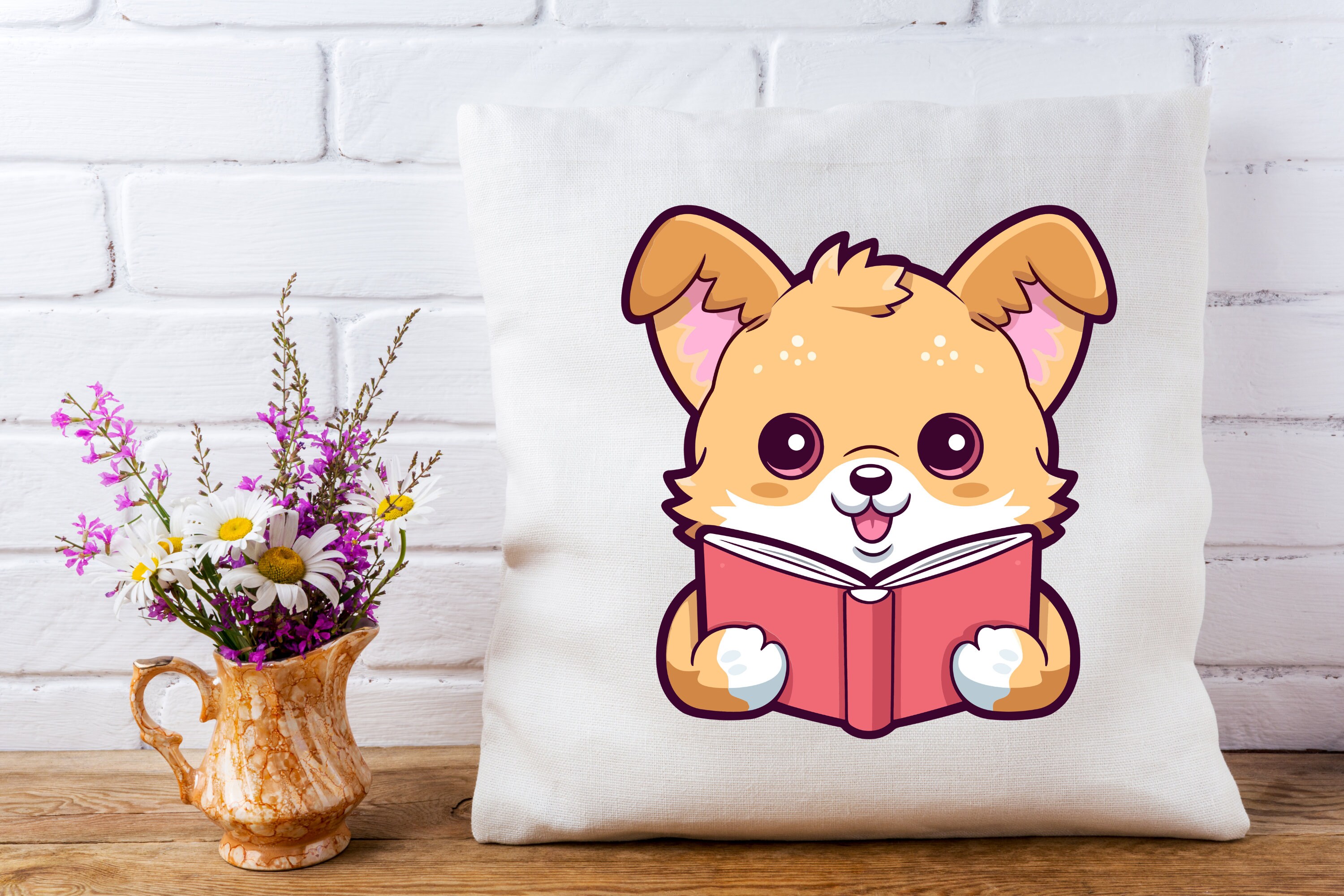 Cute Dog SVG Clipart: Adorable Puppy Reading Book, EPS & PNG Bundle - Etsy