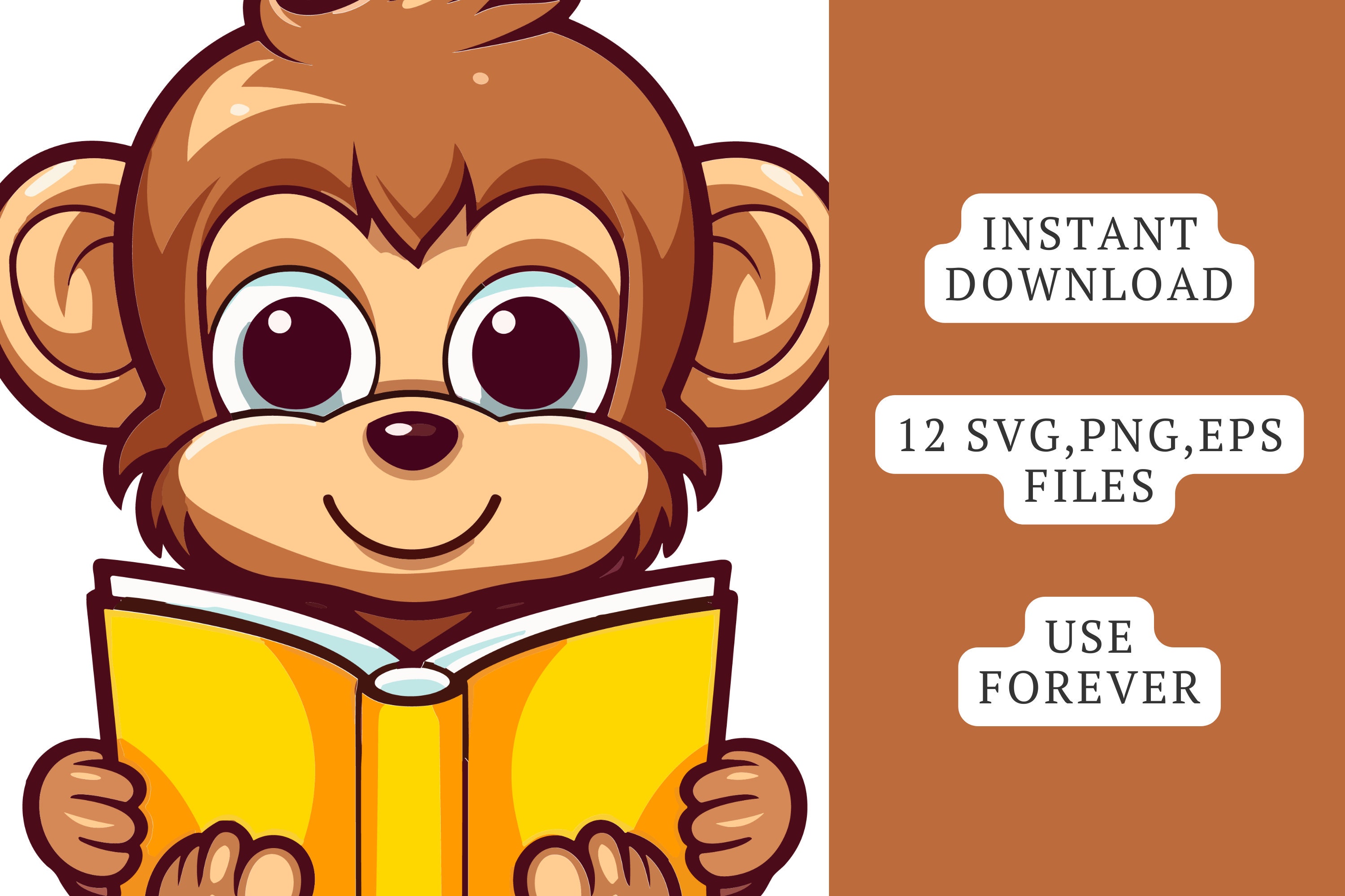 Cute Monkey SVG Reading Book: Adorable Clipart Bundle in PNG, EPS ...