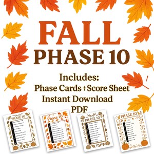 Fall Theme Phase 10 Cards: Printable Game (PDF Download) - Etsy