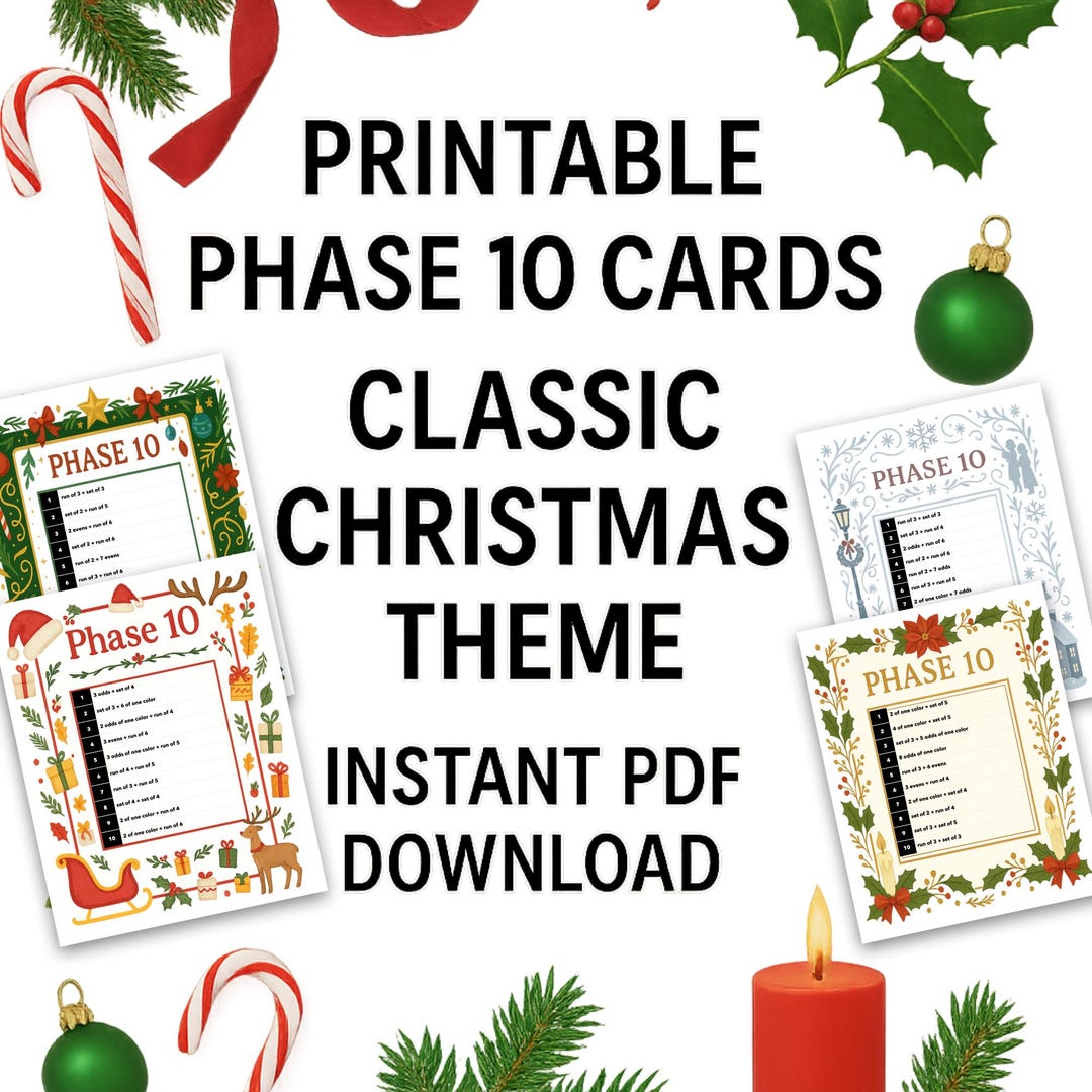 Christmas Theme Phase 10 Cards: Printable Game (PDF Download) - Etsy