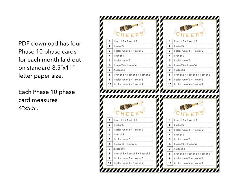 12 Months of Phase 10 Phase Cards Printable PDF January to - Etsy