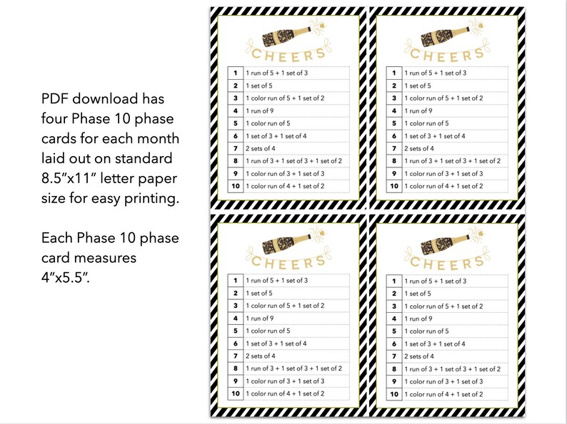 12 Months of Phase 10 Phase Cards Printable PDF | January to December ...