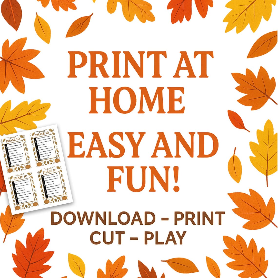 Fall Theme Phase 10 Cards: Printable Game (PDF Download) - Etsy