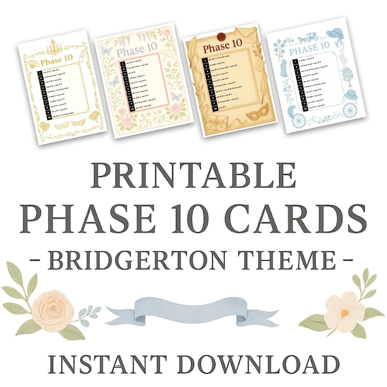 Printable Phase 10 Cards – Bridgerton Theme – Elegant Game Night ...
