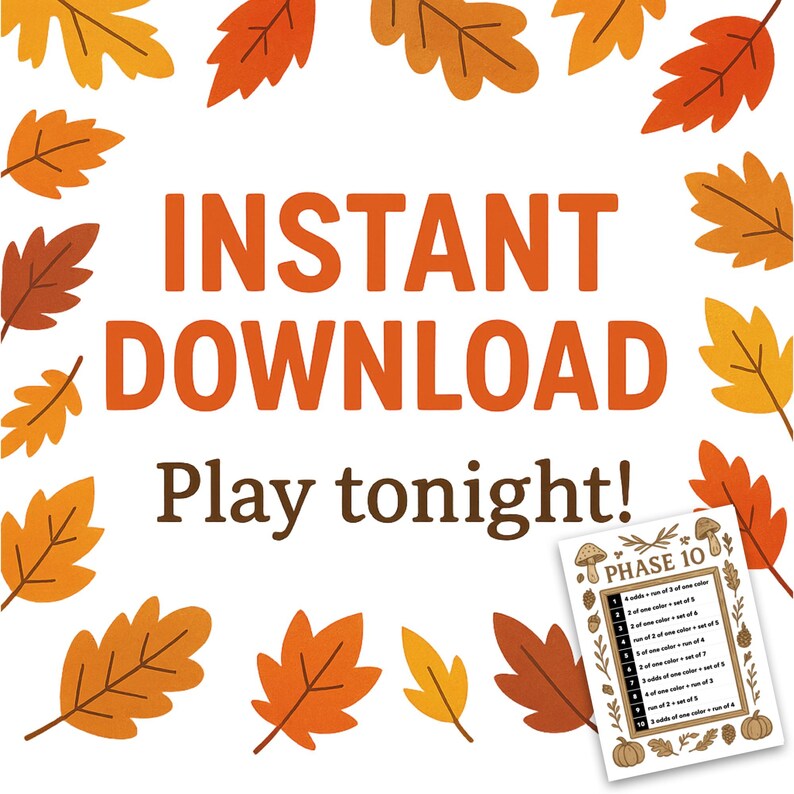 Fall Theme Phase 10 Cards: Printable Game (PDF Download) - Etsy