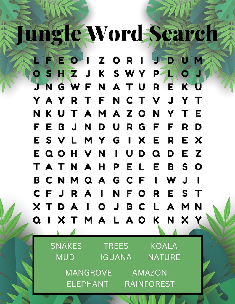 Jungle Word Search, Animal Word Search, Environment Word Search, Word ...