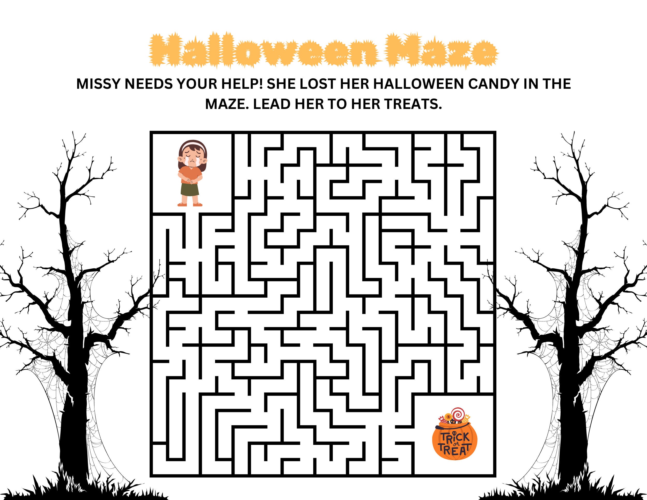 Halloween Maze, Printable Halloween Games for Kids, Printable Halloween ...