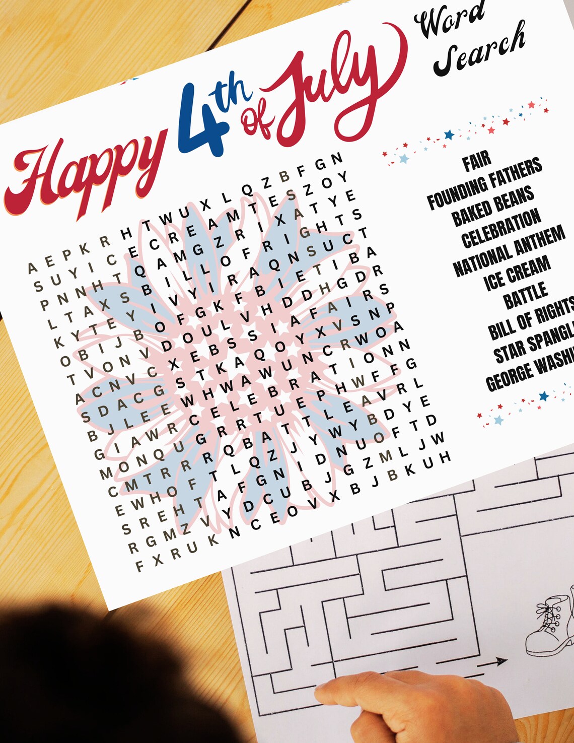 Fourth of July Word Search, 4th of July Word Search, Printable Fourth ...