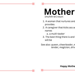 Printable Mother's Day Card, Definition of Mother, Printable Mother's ...