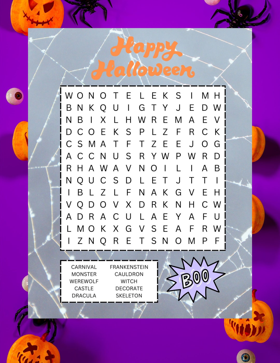 Halloween Word Search, Printable Halloween Games for Kids, Printable ...