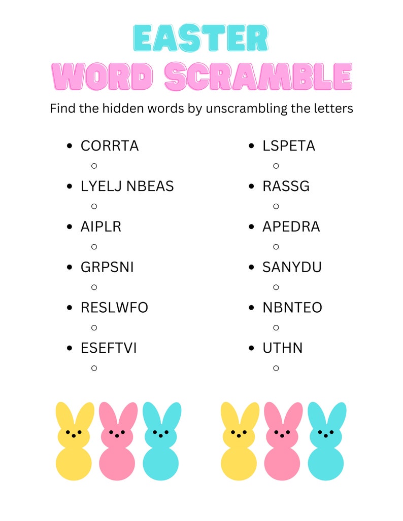 Easter Word Scramble, Printable Easter Games for Kids, Printable Easter ...