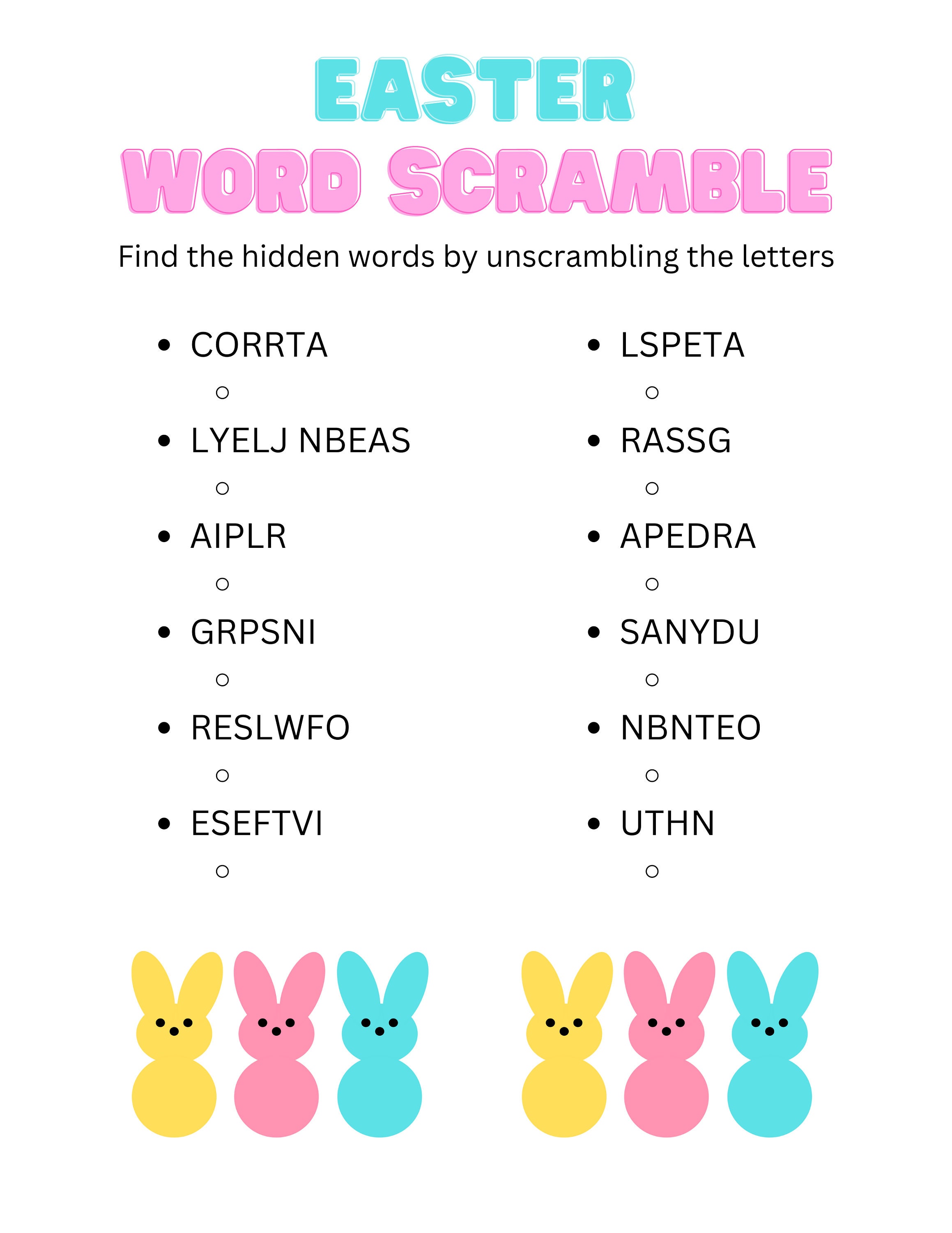 Easter Word Scramble, Printable Easter Games for Kids, Printable Easter ...