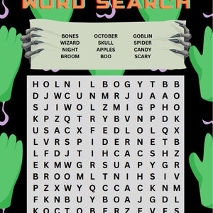 Halloween Word Search, Printable Halloween Games for Kids, Printable ...