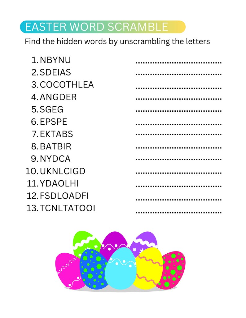 Easter Word Scramble, Printable Easter Games for Kids, Printable Easter ...