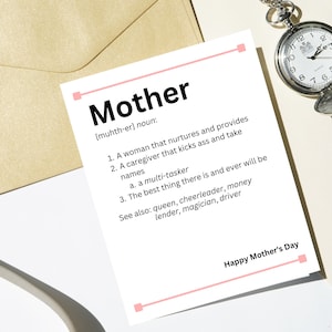 Printable Mother's Day Card, Definition of Mother, Printable Mother's ...