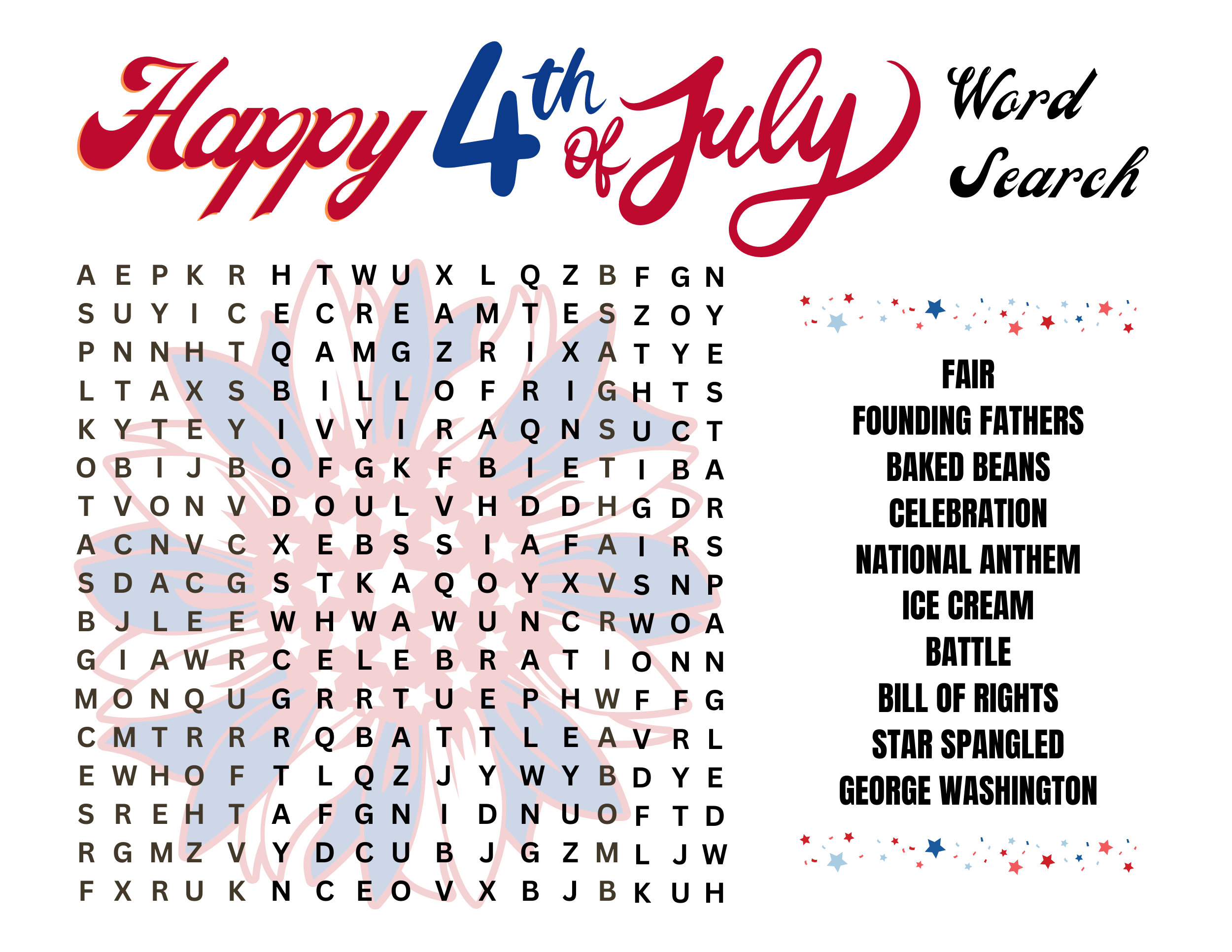 Fourth of July Word Search, 4th of July Word Search, Printable Fourth ...
