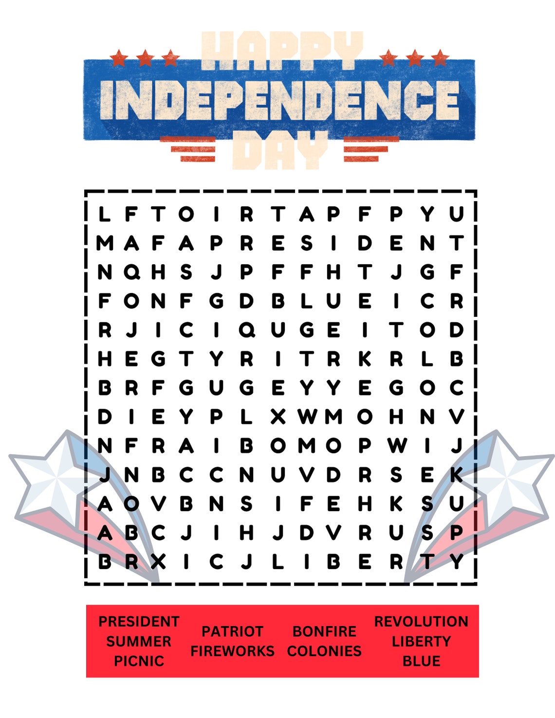 Fourth of July Word Search, 4th of July Word Search, Printable Fourth ...
