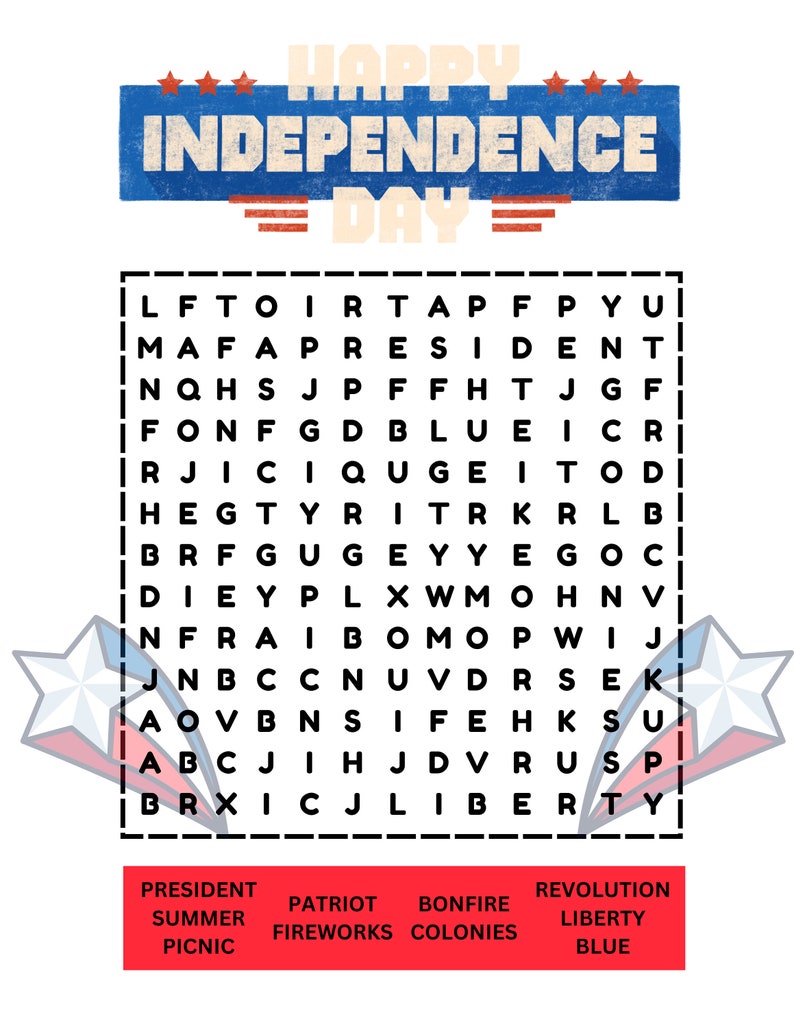 Fourth of July Word Search, 4th of July Word Search, Printable Fourth ...