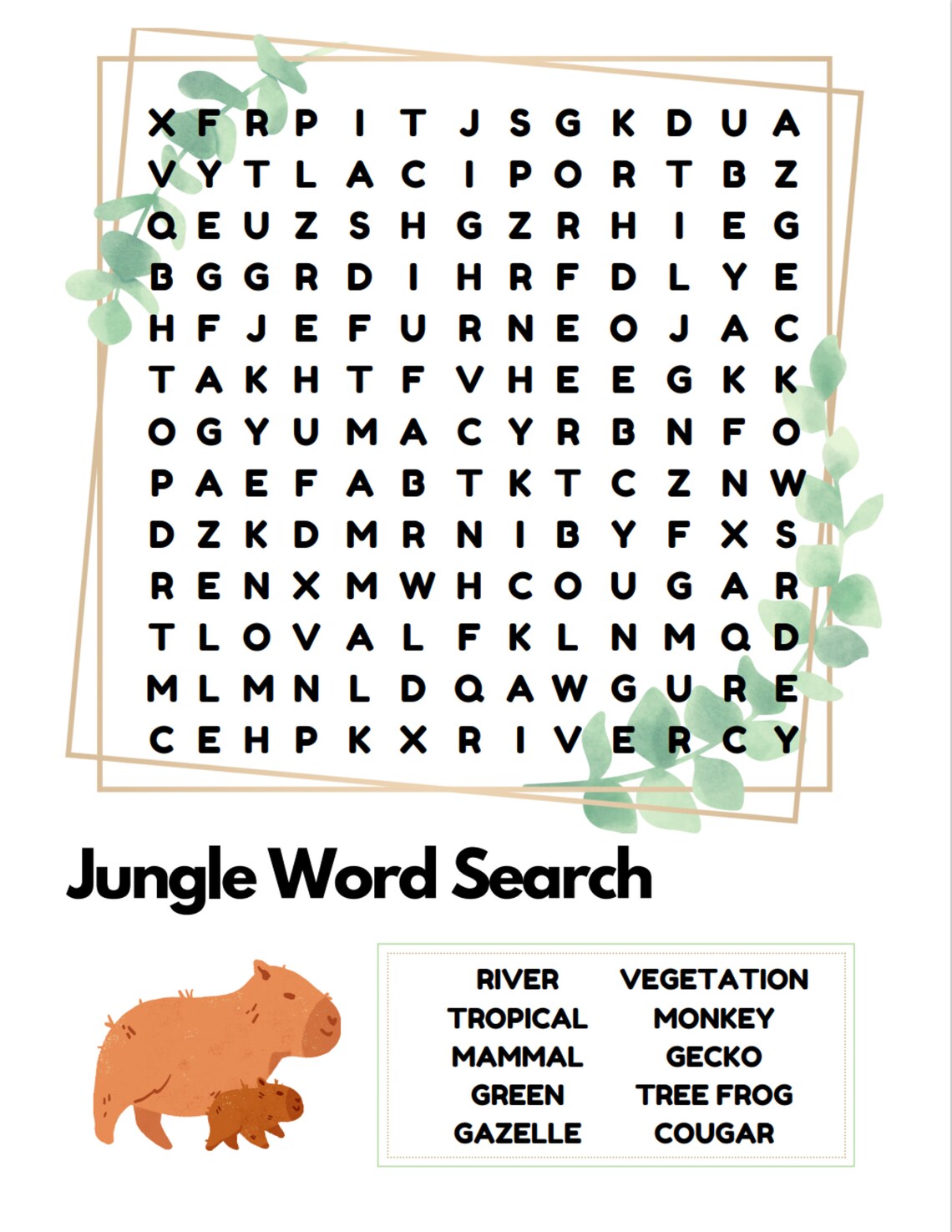 Jungle Word Search, Animal Word Search, Environment Word Search, Word ...