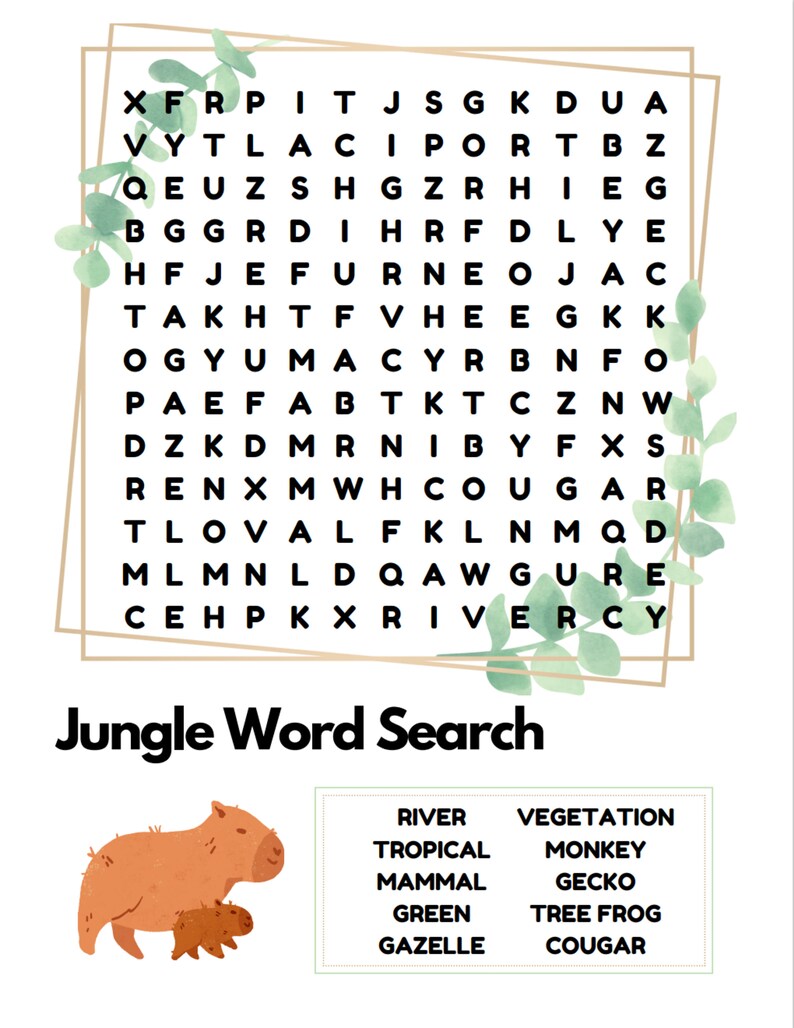 Jungle Word Search, Animal Word Search, Environment Word Search, Word ...