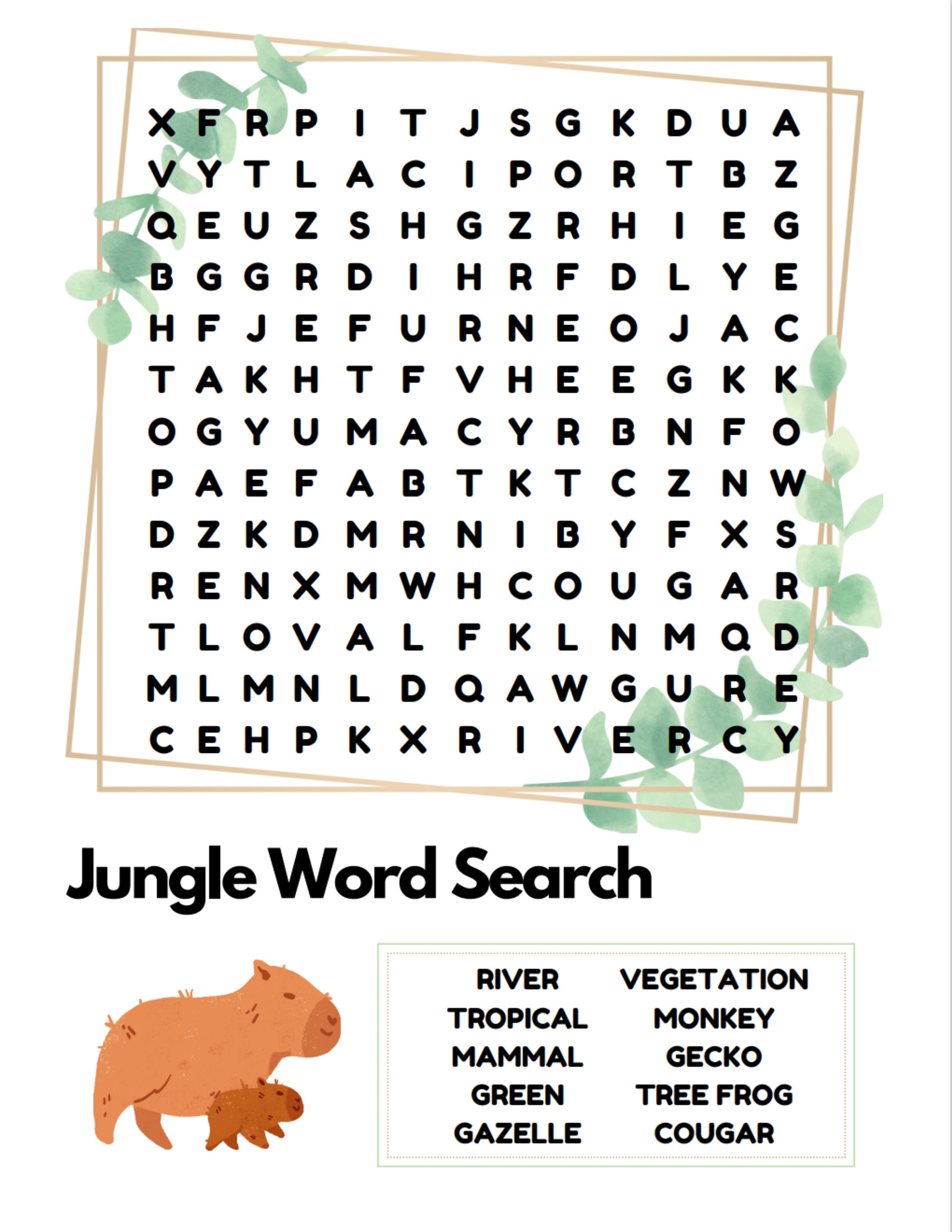 Jungle Word Search, Animal Word Search, Environment Word Search, Word ...