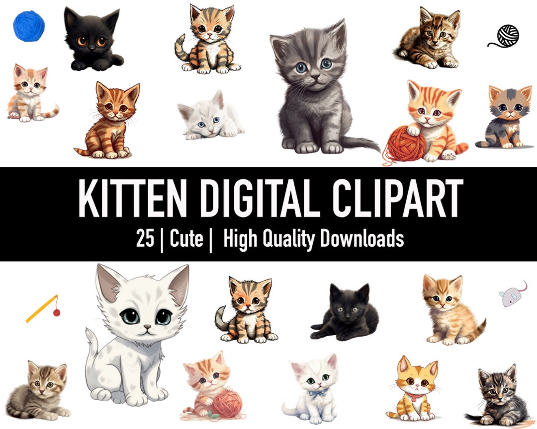Kitten Digital Art | Kitten Clipart | Kitten Digital Print | Kitten Art ...