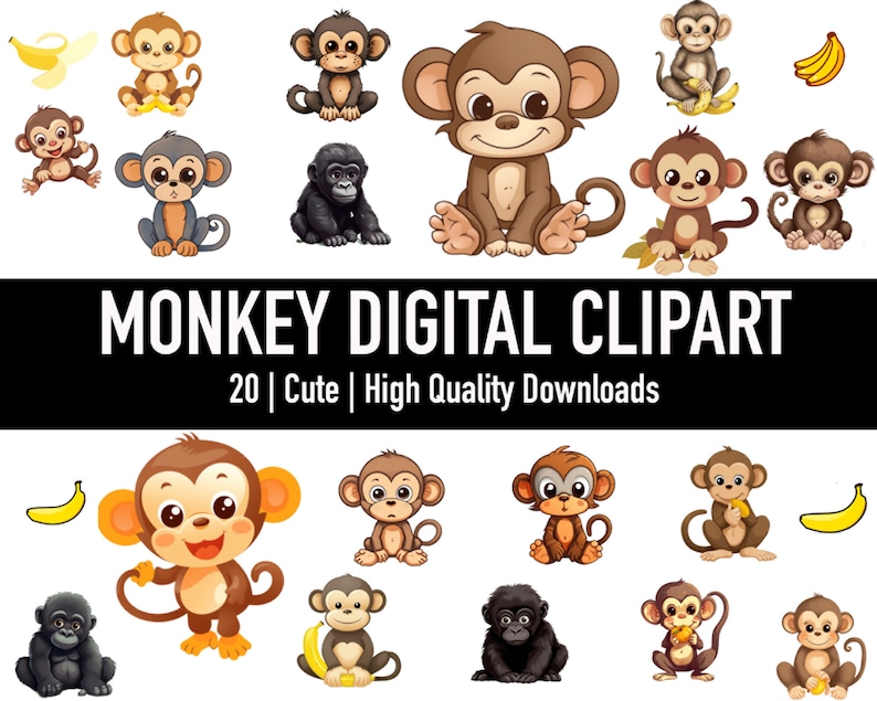 Monkey Digital Art | Monkey Clipart | Monkey Digital Print | Monkeys ...