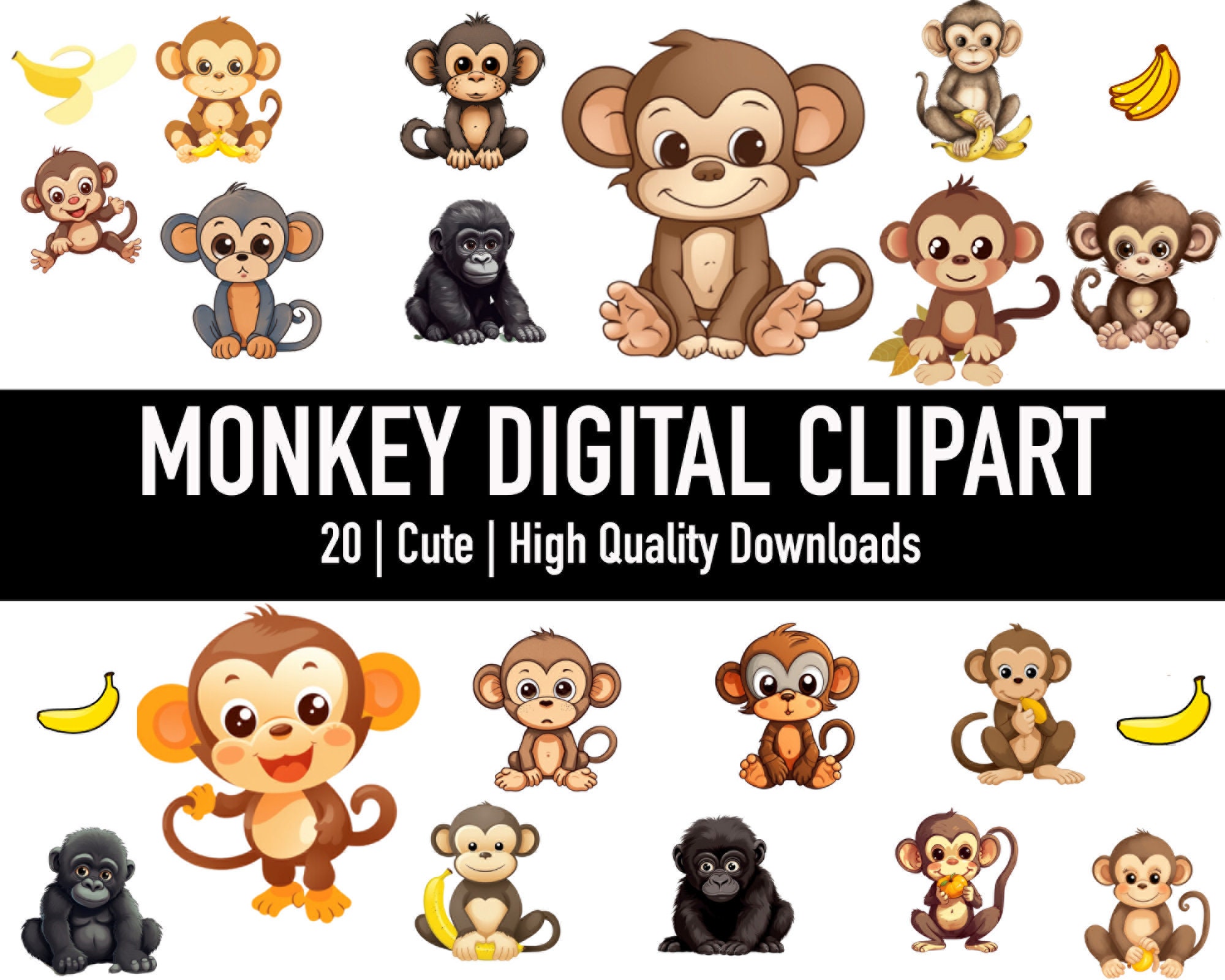 Monkey Digital Art | Monkey Clipart | Monkey Digital Print | Monkeys ...