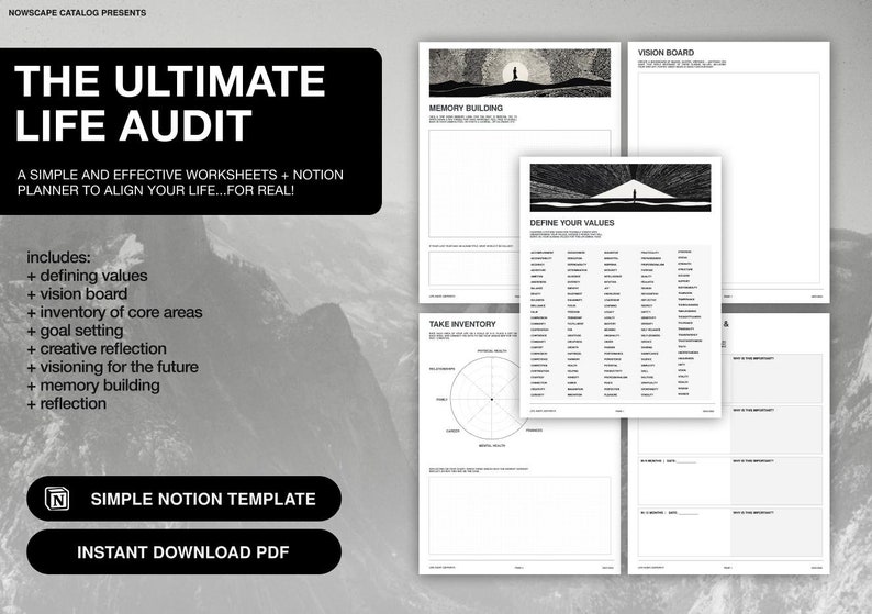 Life Audit Workbook Notion Template Instant Download PDF Goal Setting ...