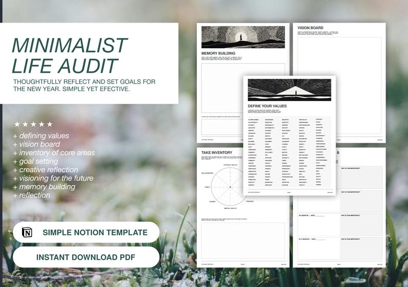 Life Audit Workbook | Notion Template + Instant Download PDF | Goal ...