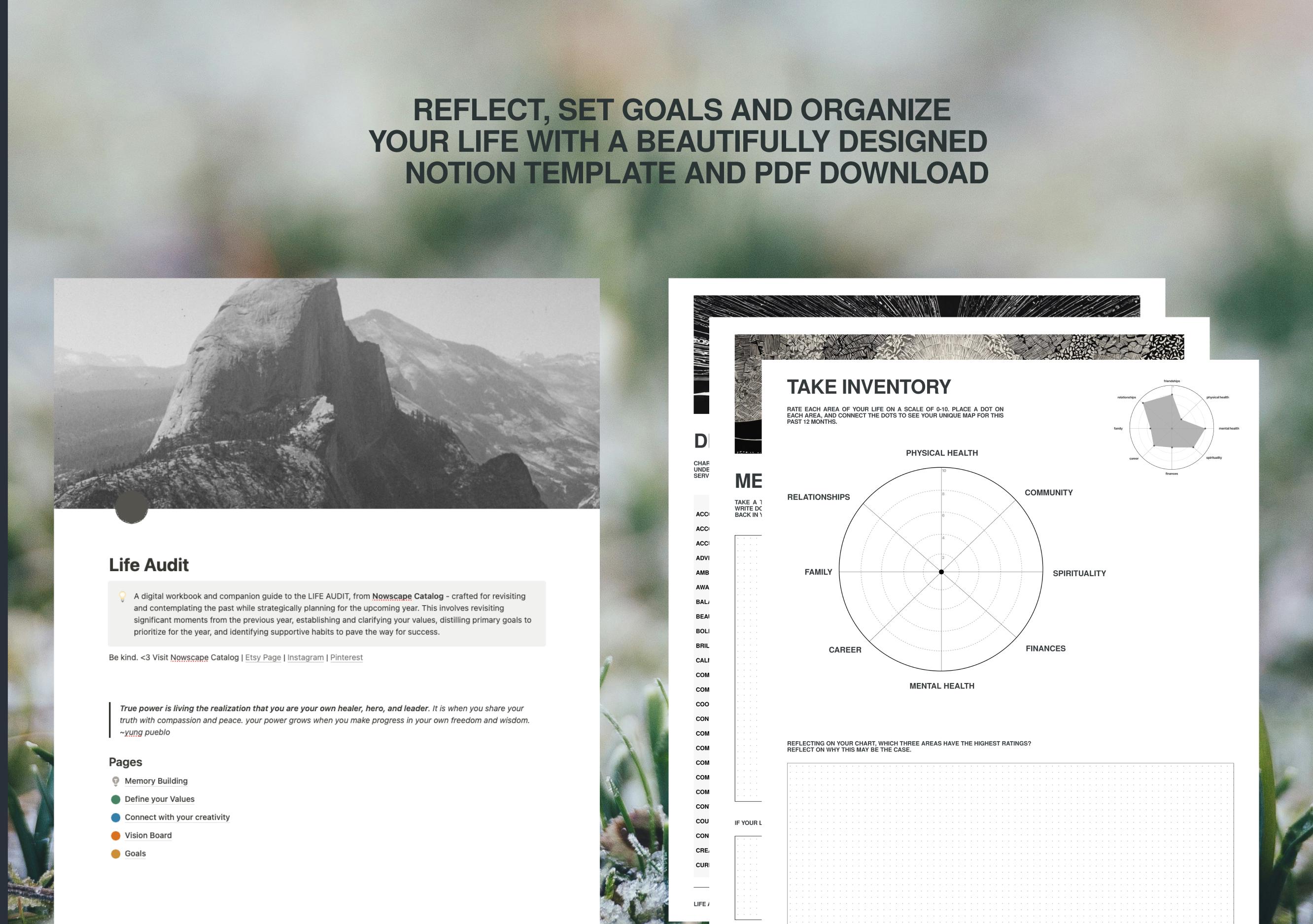 Life Audit Workbook | Notion Template + Instant Download PDF | Goal ...