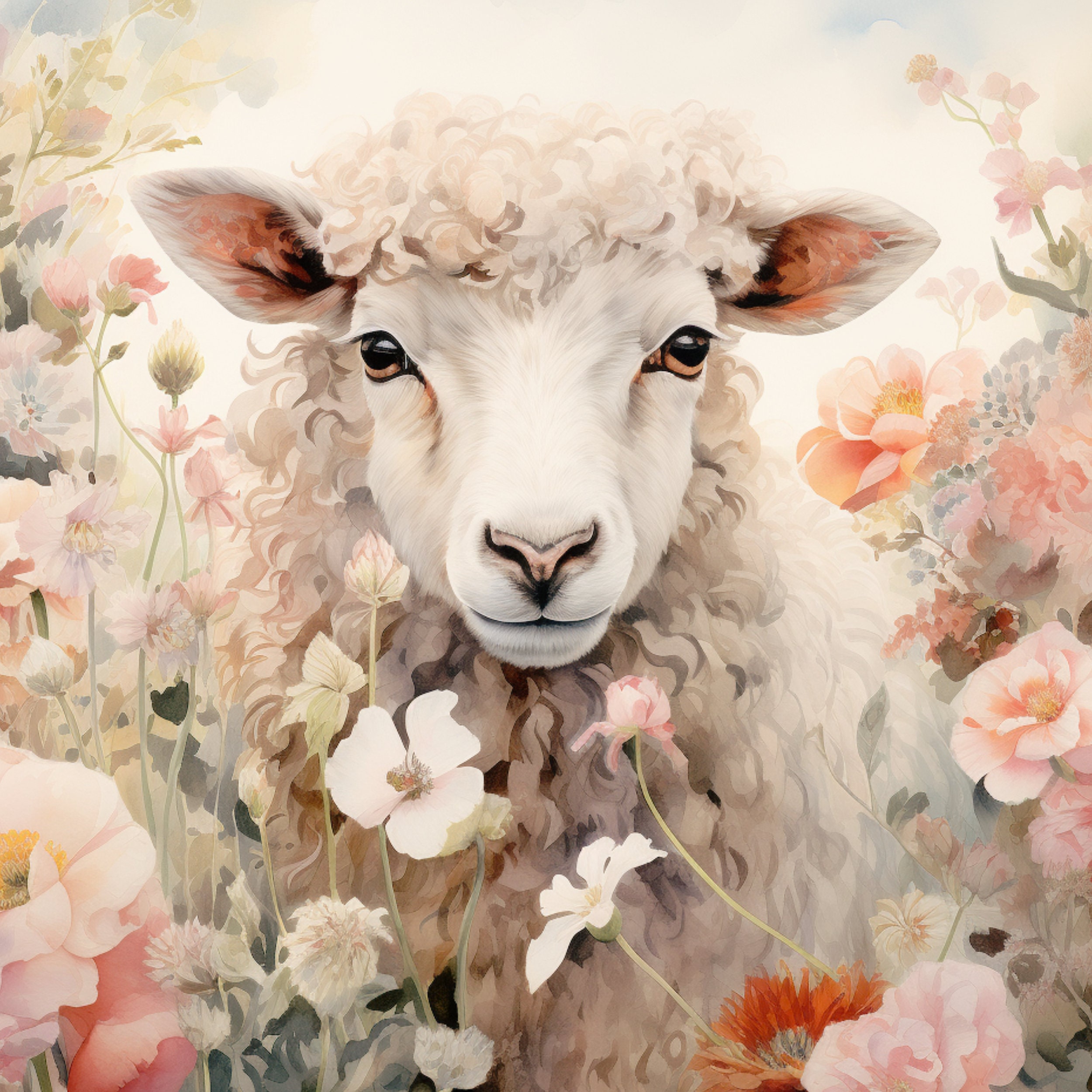 Lamb Art Print Digital Download 8x8 PNG File, 300 Dpi, High-res 300 Dpi ...