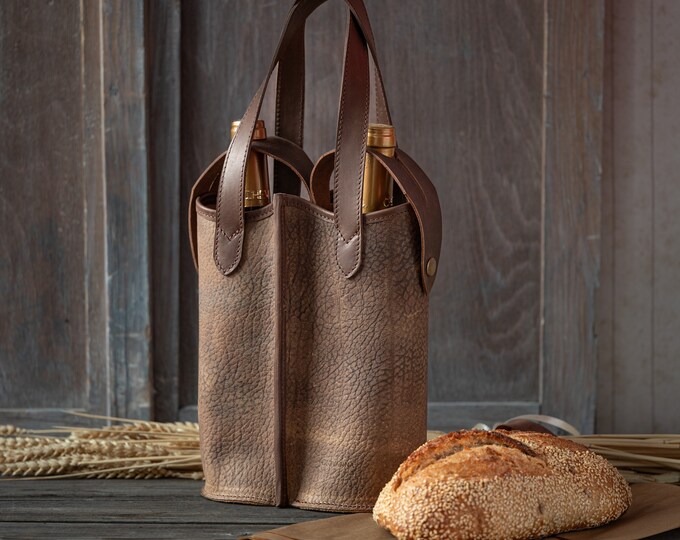 Leather Bag for Two Bottles, Leather Bottle Carrier, Personalized Case ...