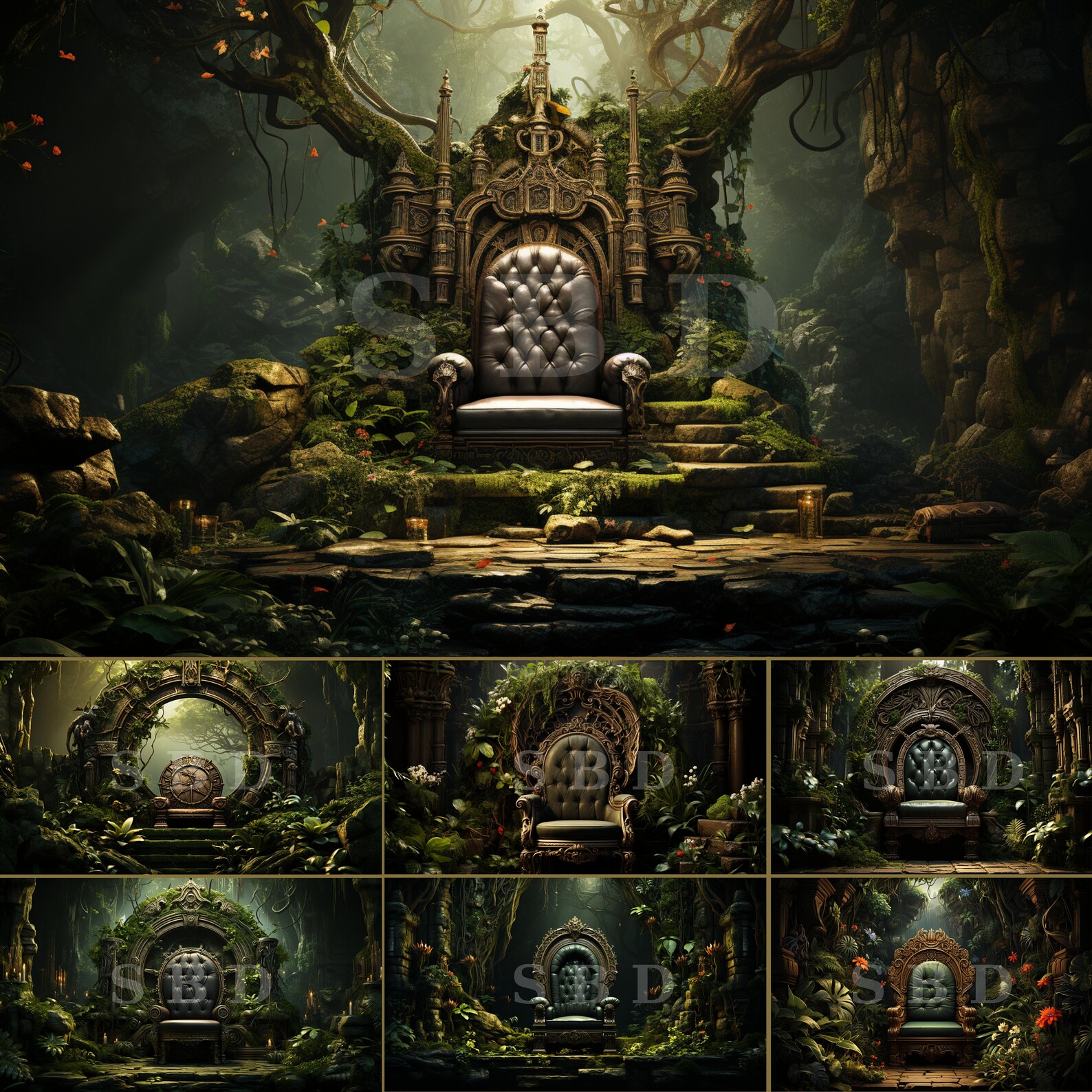 22x Tropical Jungle With Throne Backdrop, Maternity Backdrop Overlays ...