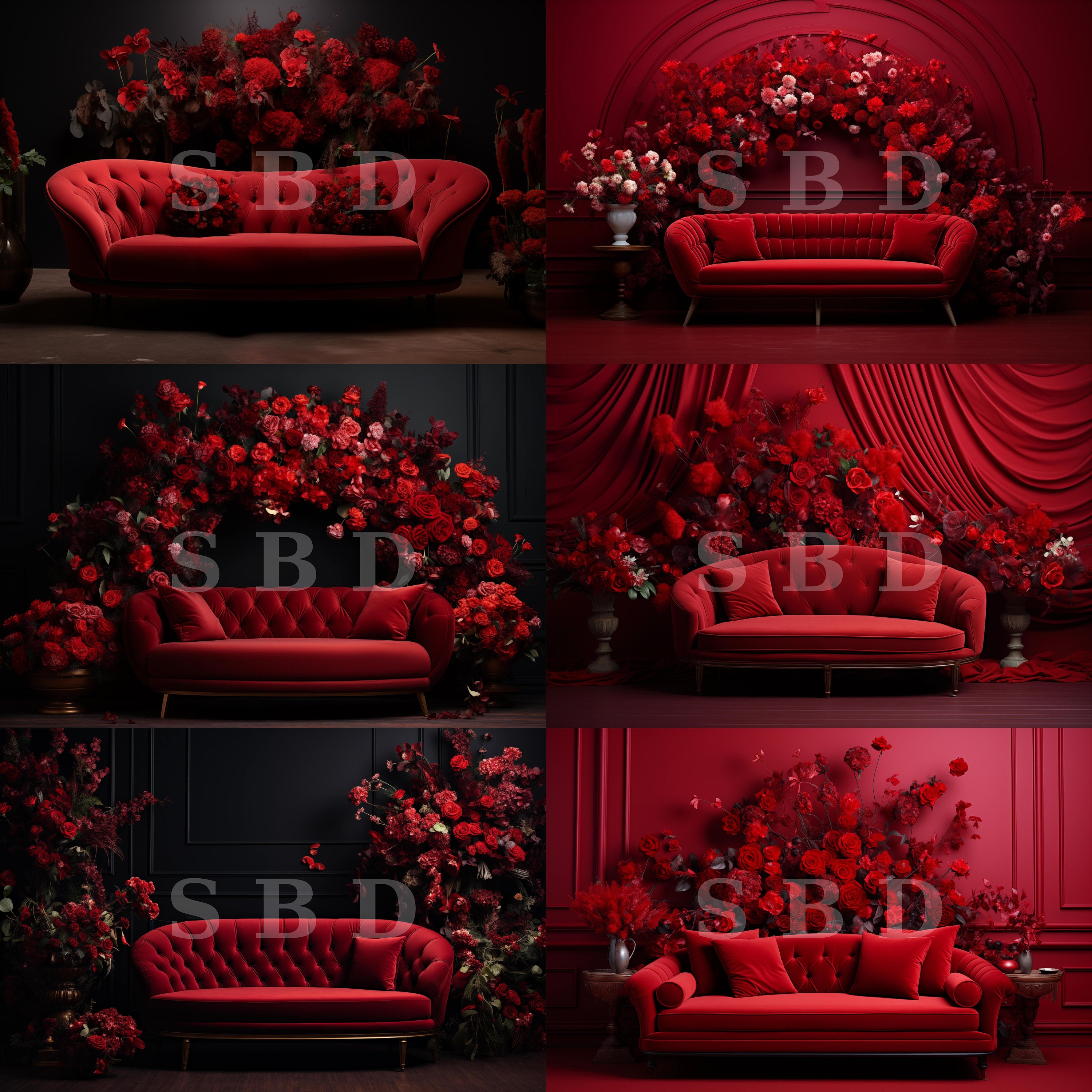 23x Red Sofa Floral Backdrop, Maternity Backdrop Overlays, Studio ...