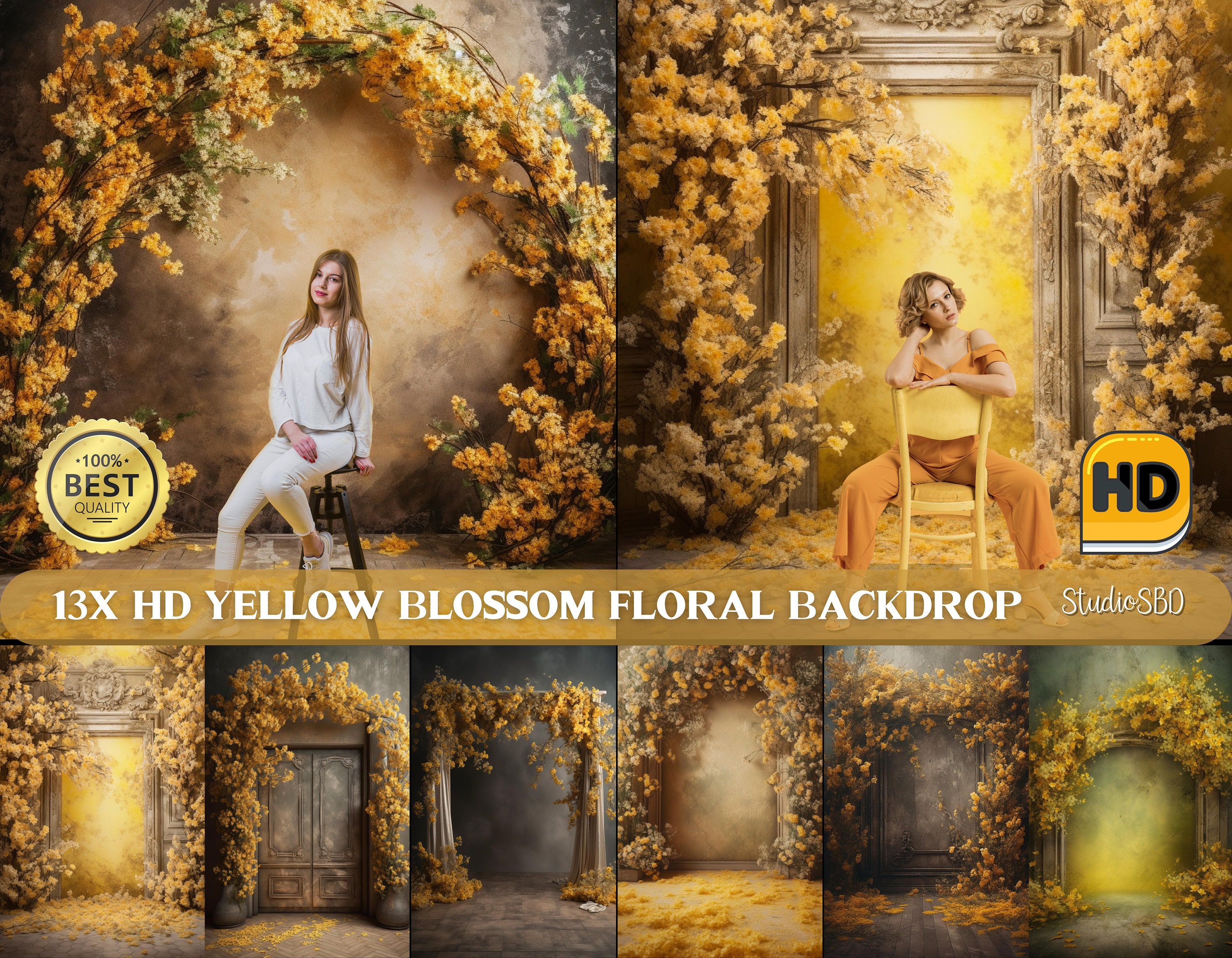 13x HD Yellow Blossom Floral Backdrops, Fine Art Textures, Floral ...